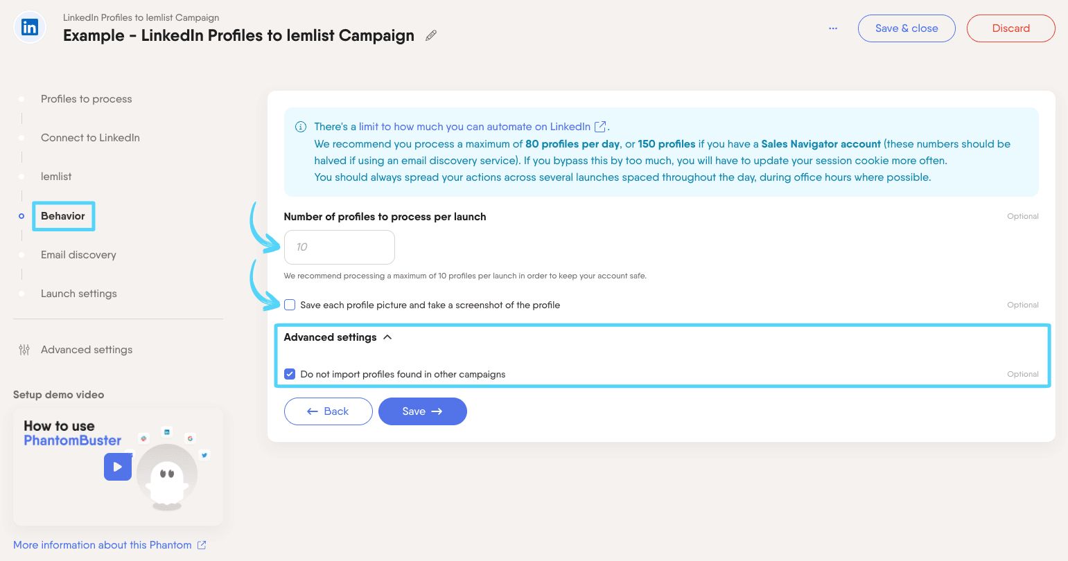 How to use the LinkedIn Profiles to lemlist Campaign – PhantomBuster