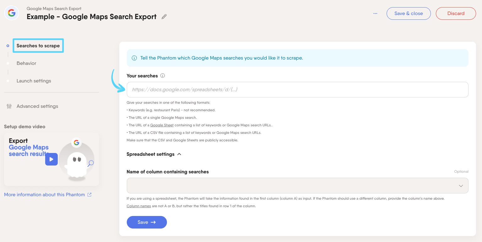 How to use the Google Maps Search Export – PhantomBuster