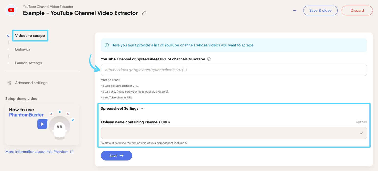 How to Use the YouTube Channel Video Extractor – PhantomBuster