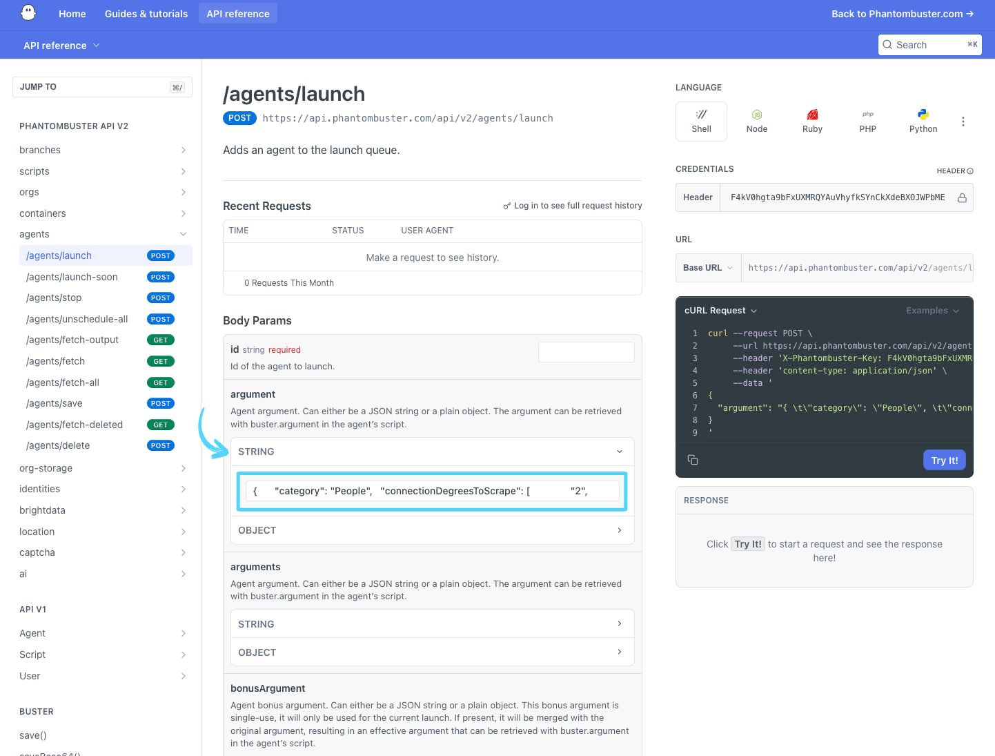 How Phantom arguments work in the API – PhantomBuster
